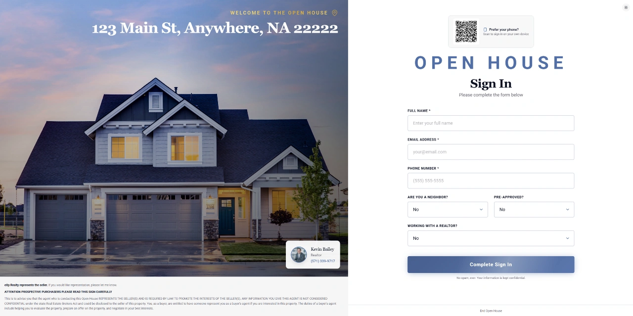 Open House Mode | Professional Open House Sign-In for Real Estate Agents